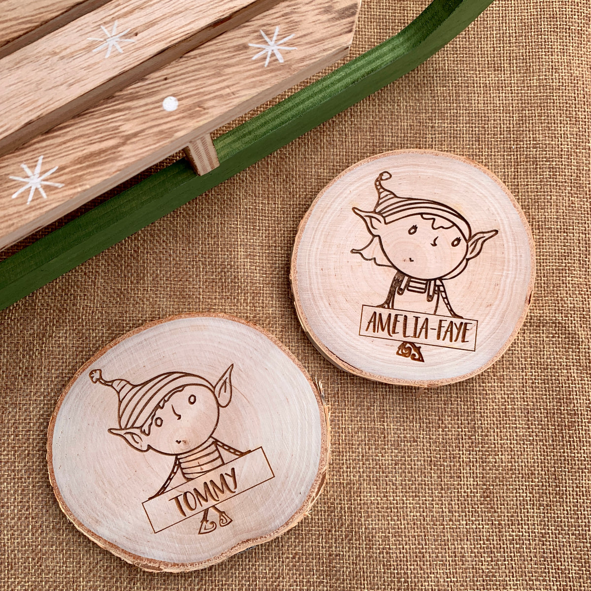 Personalised Christmas Elf Rustic Coaster – Bespoke & Oak Co.